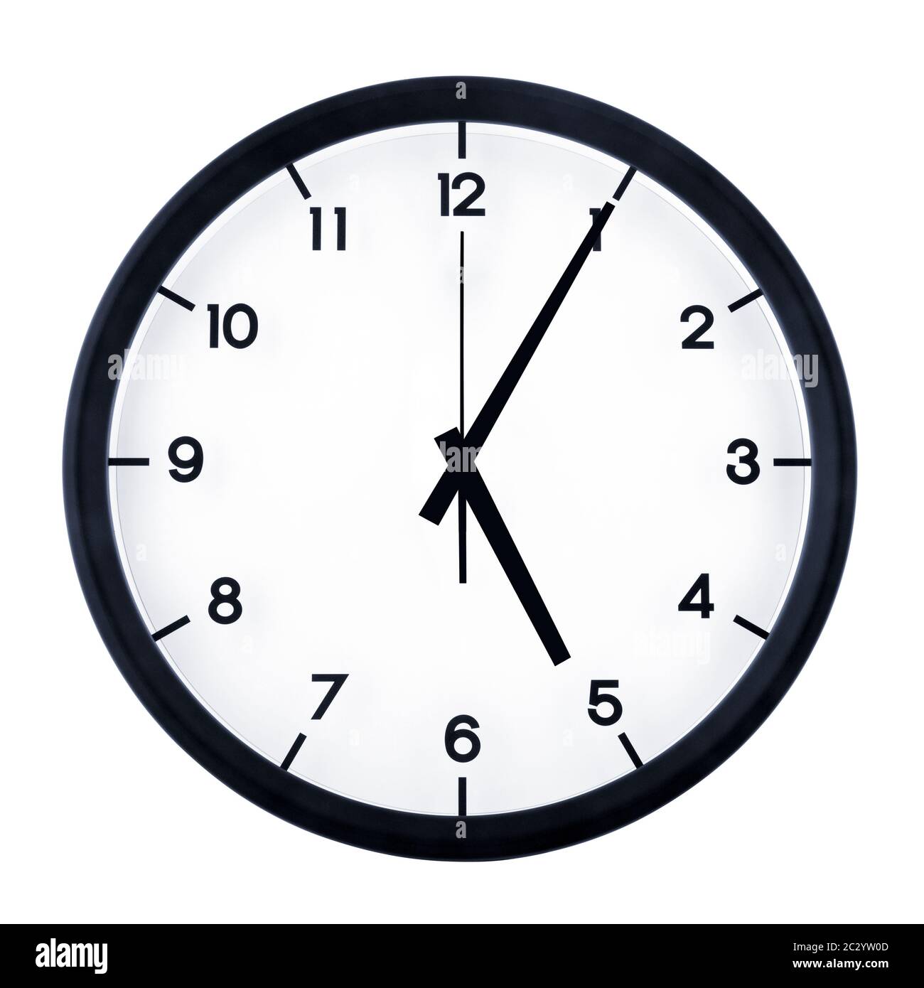 Classic analog clock pointing at five O five, isolated on white ...