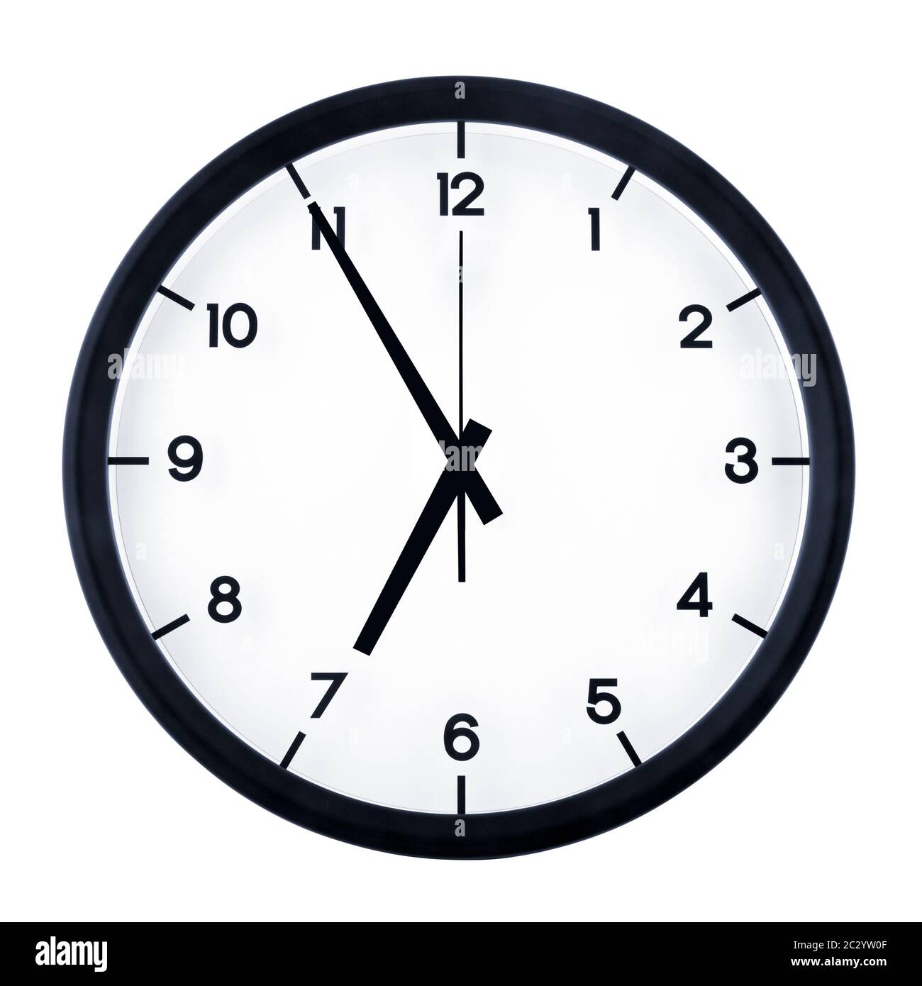 Classic analog clock pointing at six fifty five, isolated on white ...