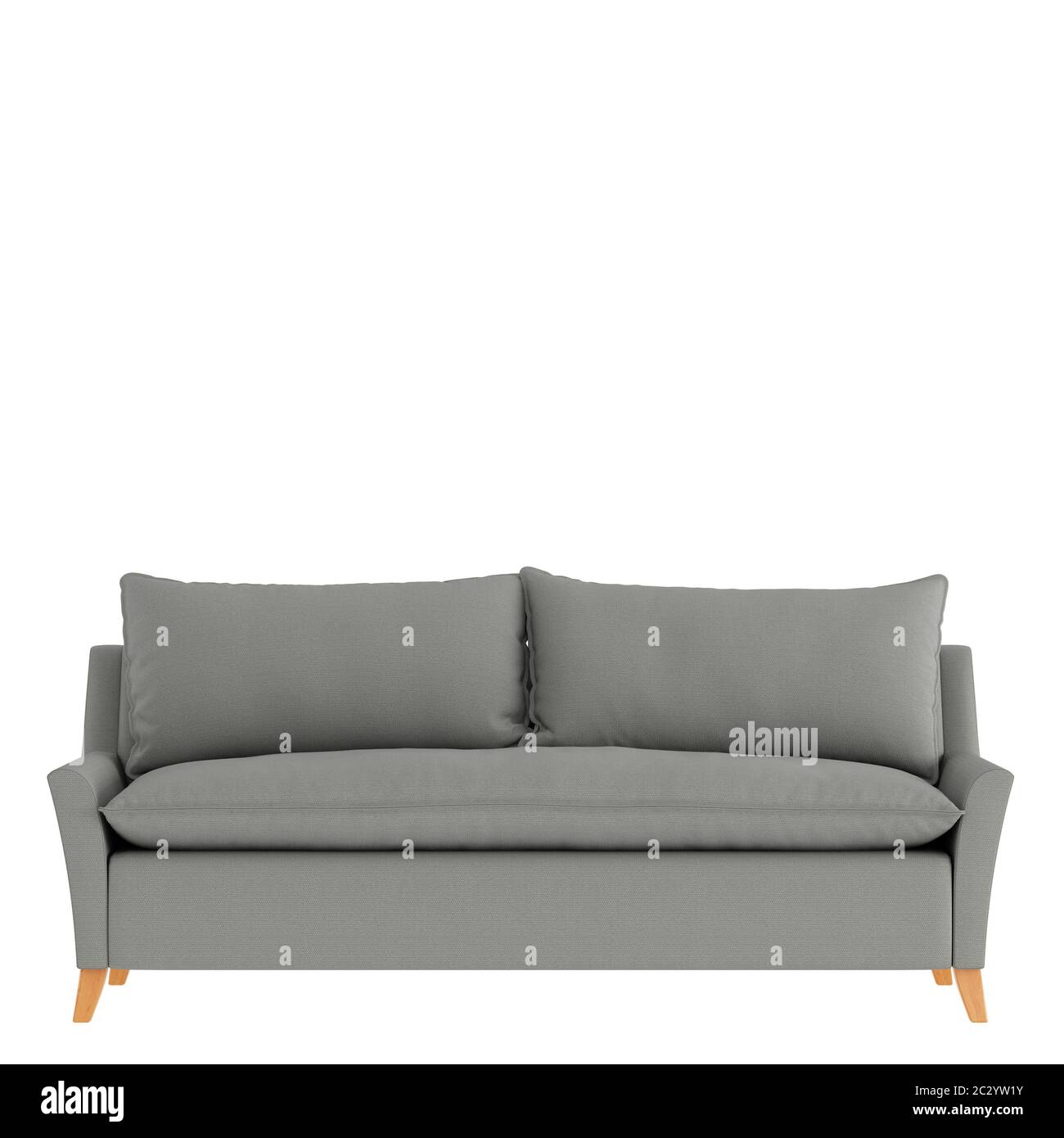 Gray cloth sofa front view on an isolated background. 3d rendering ...