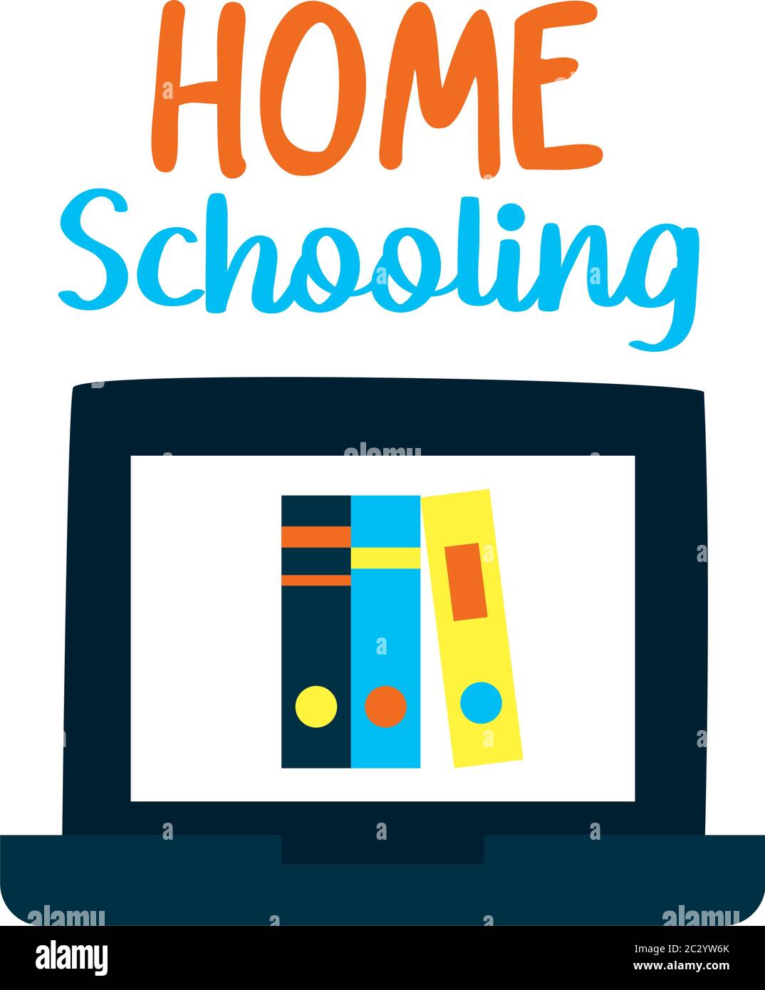 home schooling lettering design with laptop computer with books on ...
