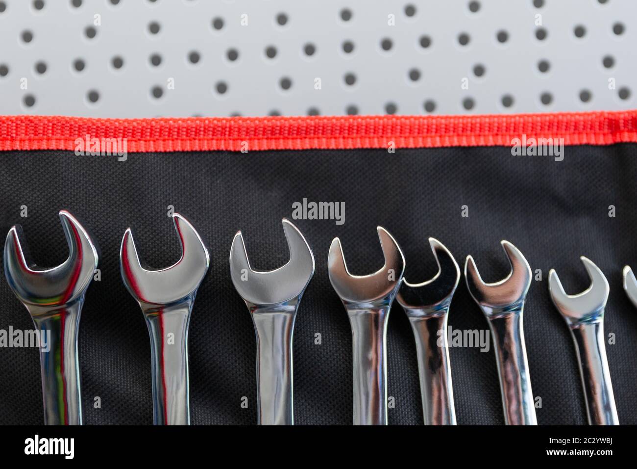 Car repair tools, wrench tool set on a black texture background Stock ...