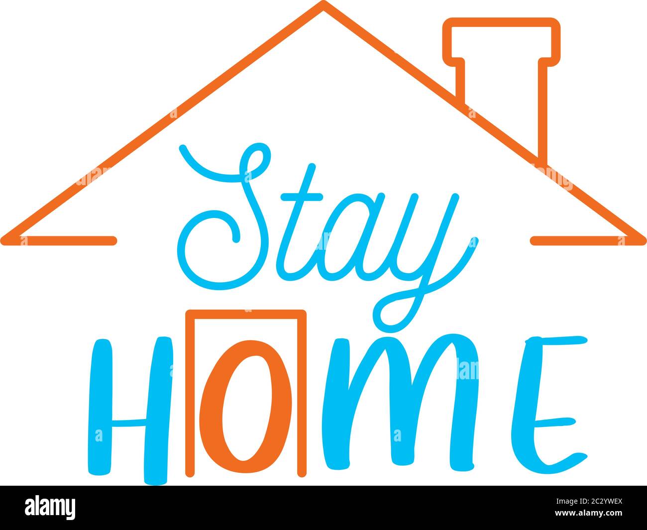 Stay home lettering design with house roof shape over white background ...