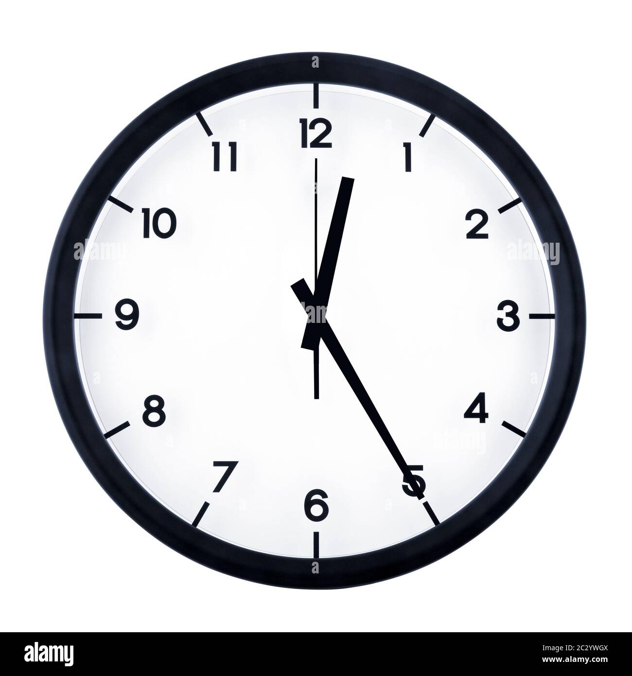 Classic analog clock pointing at twelve twenty five, isolated on white ...