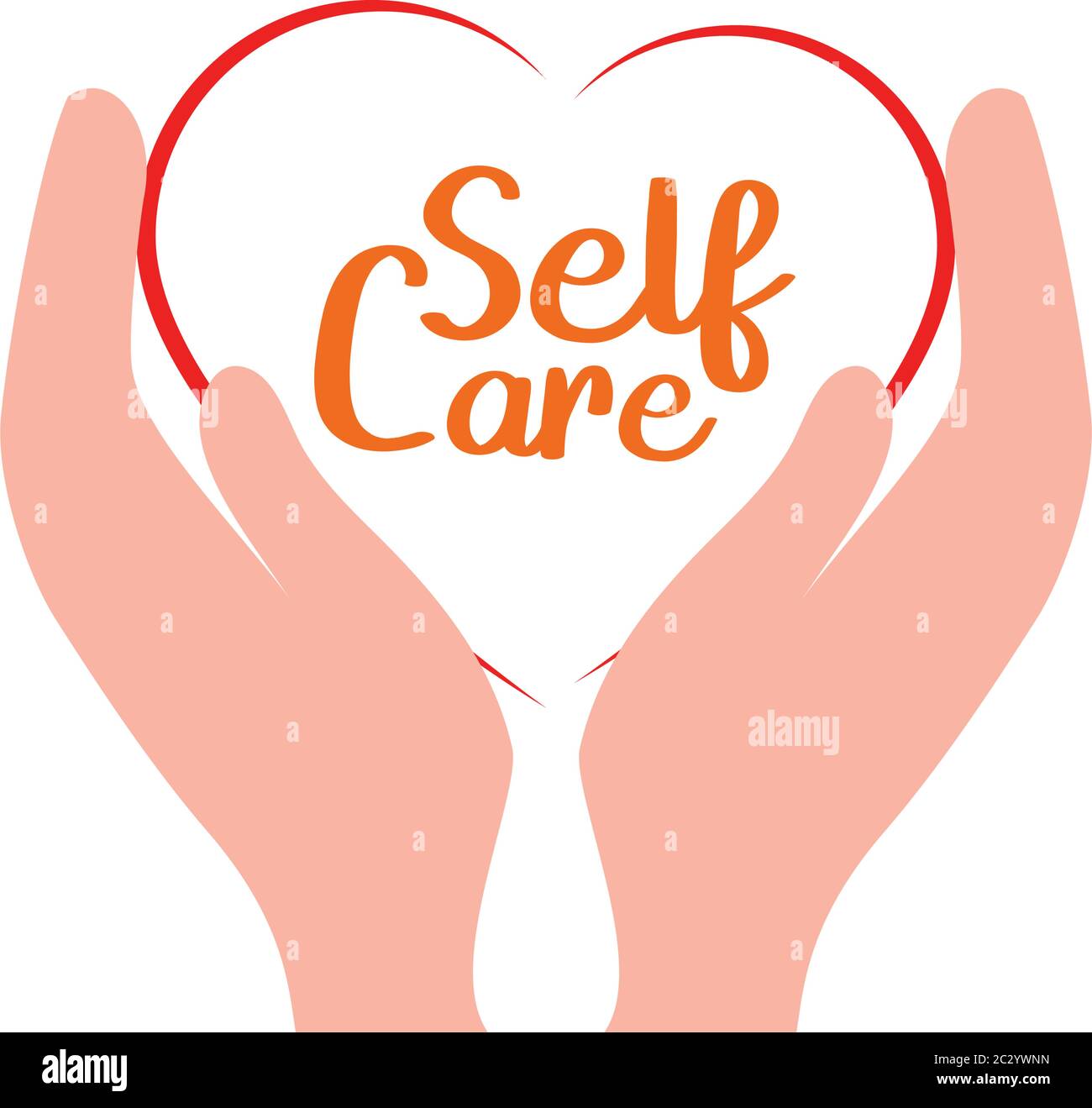 hands with heart with self care lettering design over white background ...
