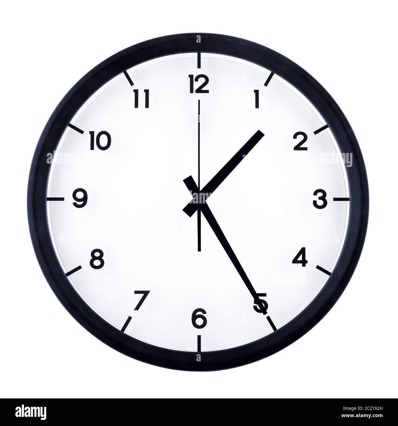 Classic analog clock pointing at one twenty five, isolated on white ...