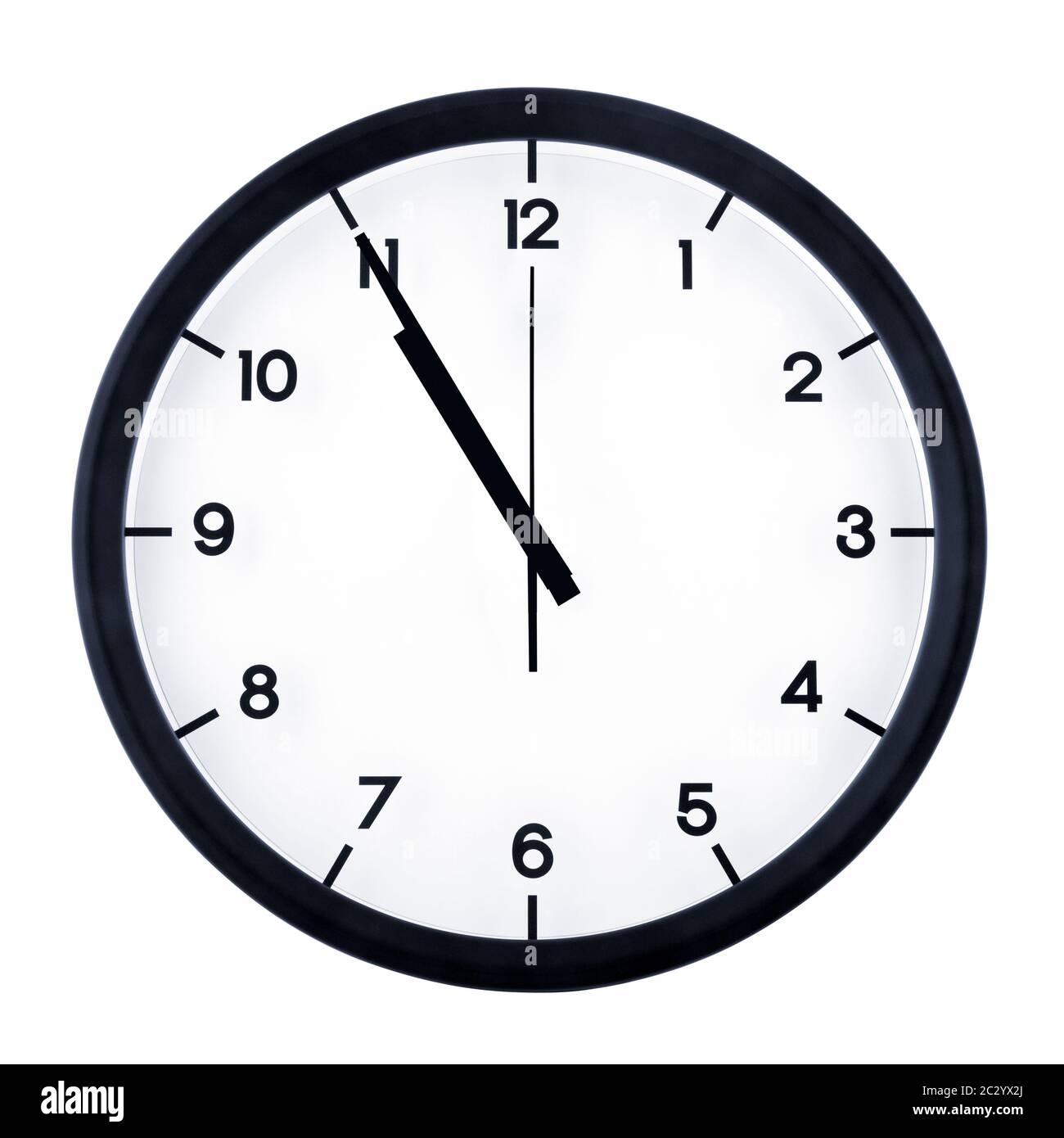 Classic analog clock pointing at ten fifty five, isolated on white ...