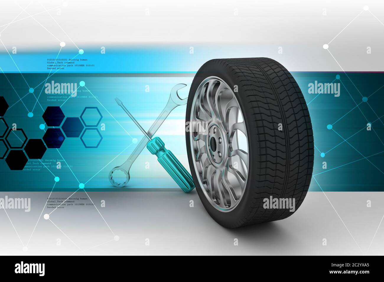 Tools and parts for car in color background Stock Photo - Alamy