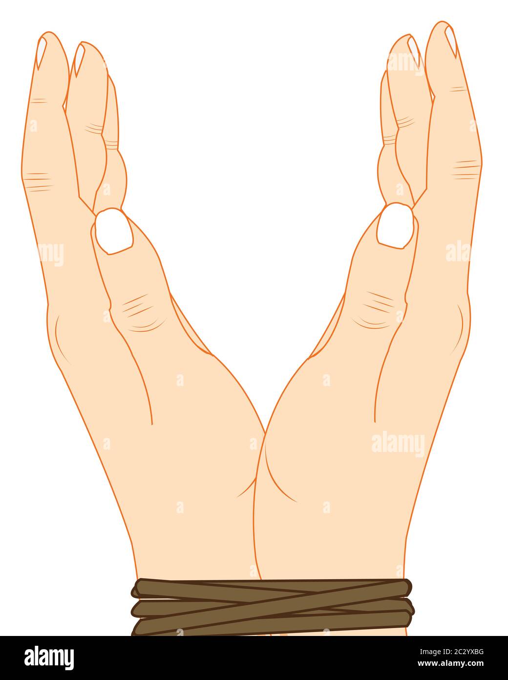 Vector illustration of the hands of the person bound by rope Stock ...
