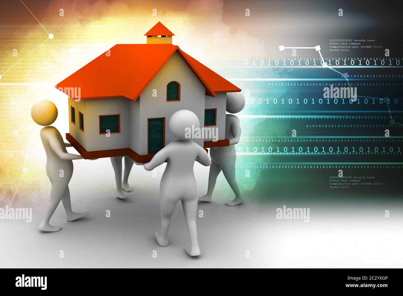 3d peoples holding home in color background Stock Photo - Alamy