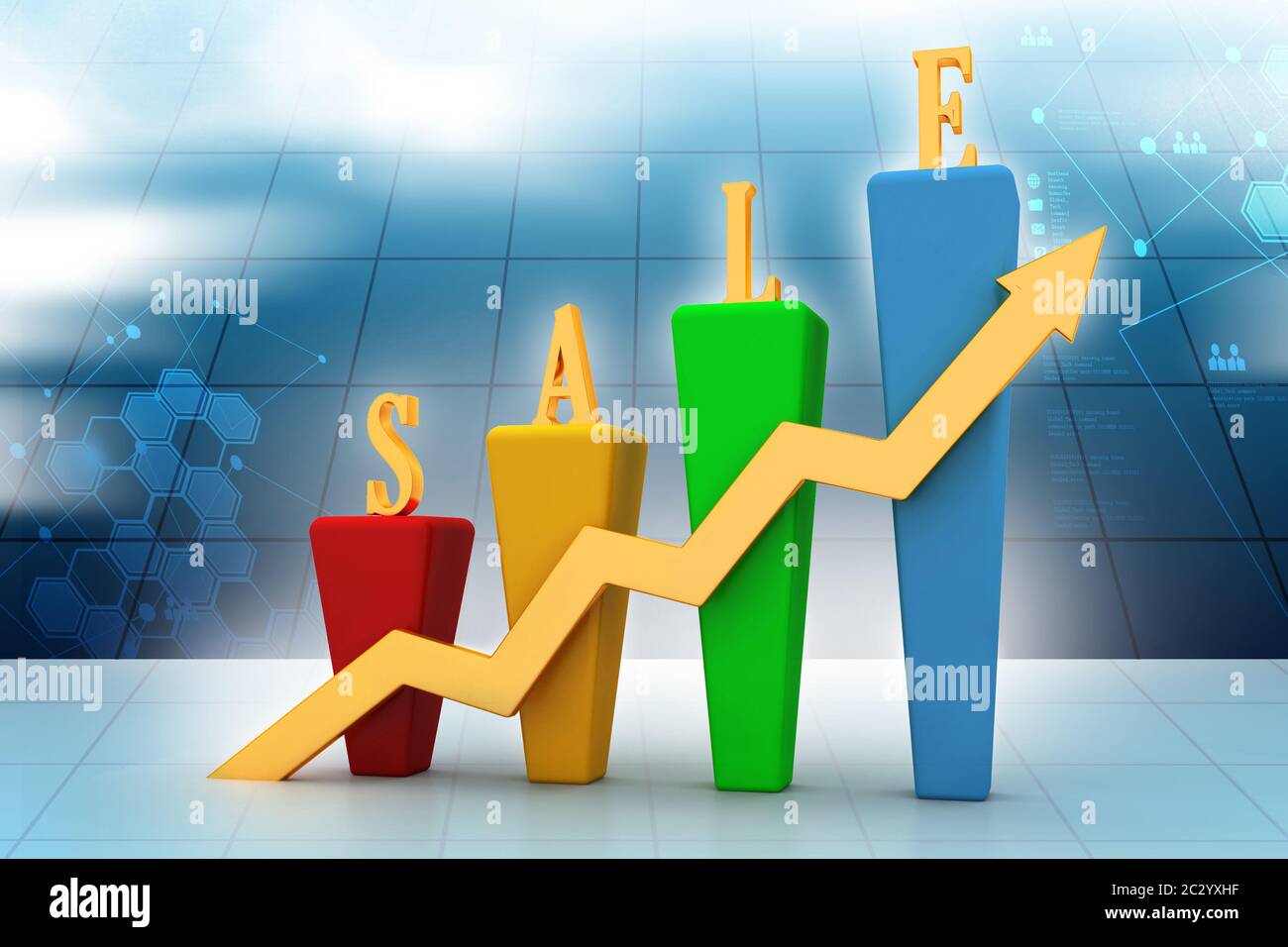 Sales graph with successive arrow in color background Stock Photo - Alamy