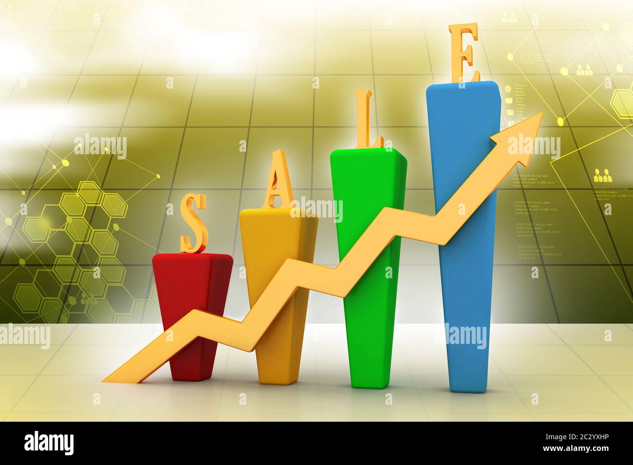 Sales graph with successive arrow in color background Stock Photo - Alamy