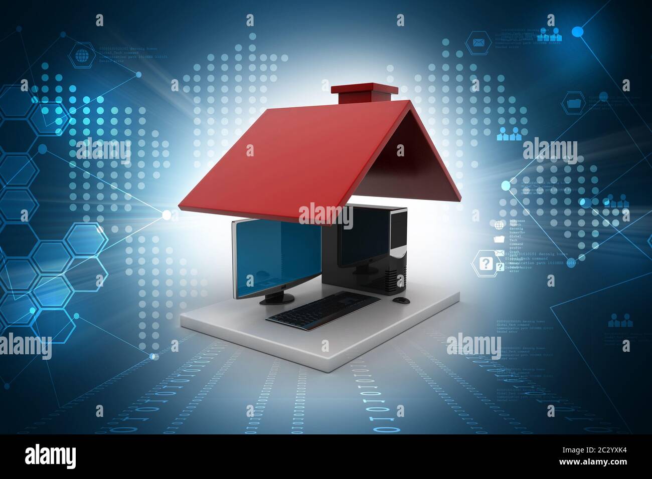Computer in a roof with color background Stock Photo - Alamy
