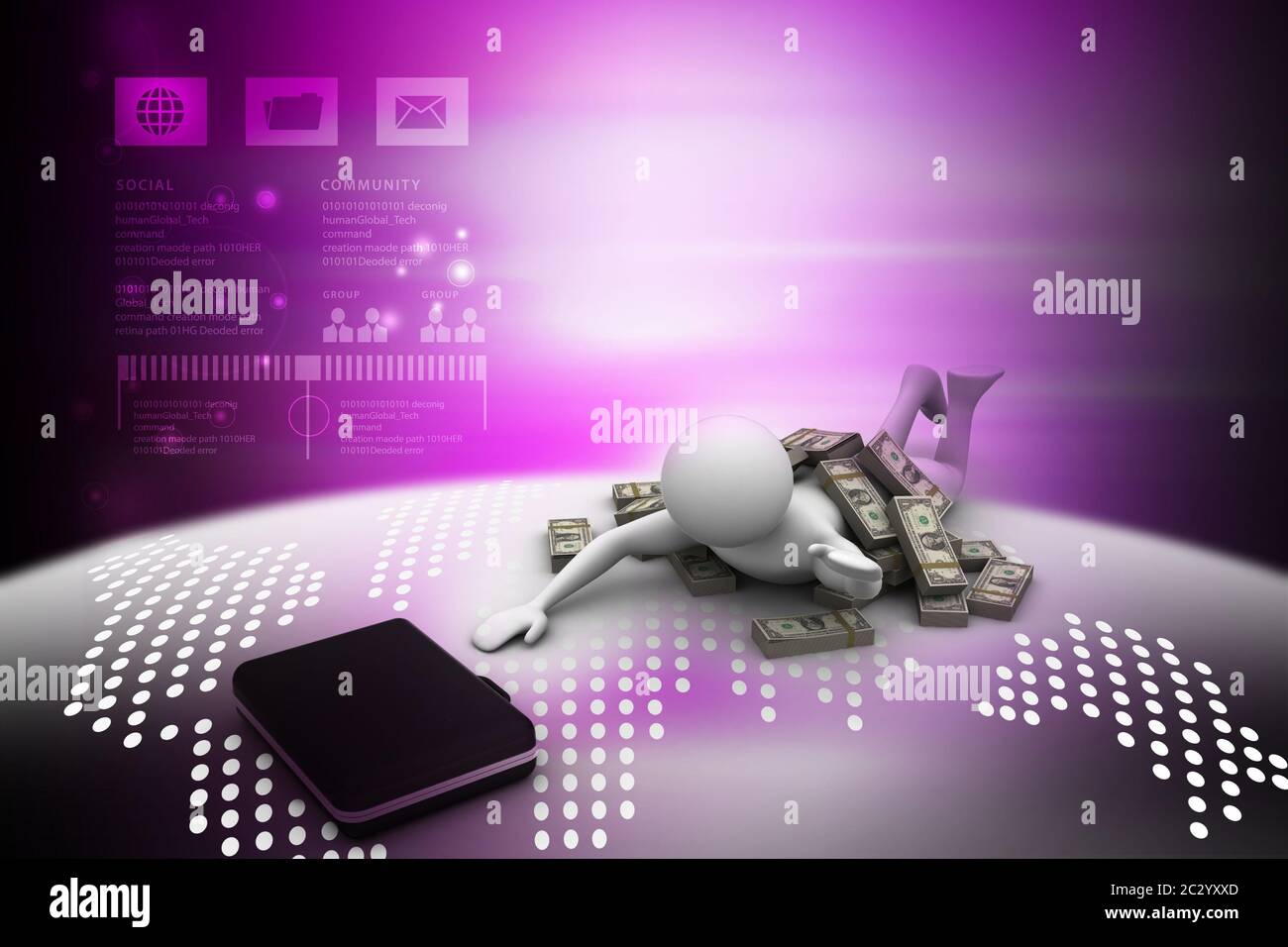 3d people under the money with business bag in color background Stock ...