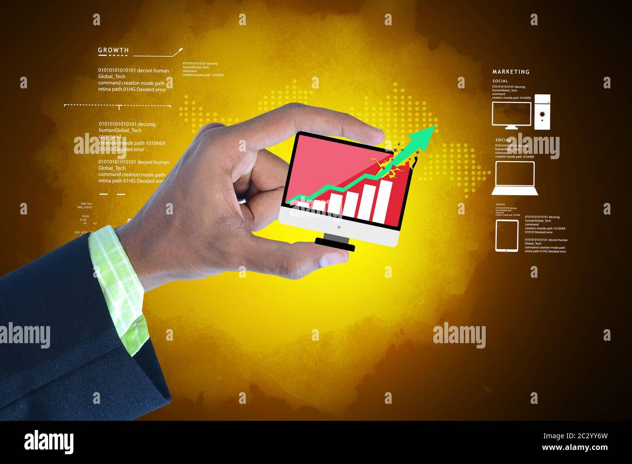 Man showing successive graph in color background Stock Photo - Alamy