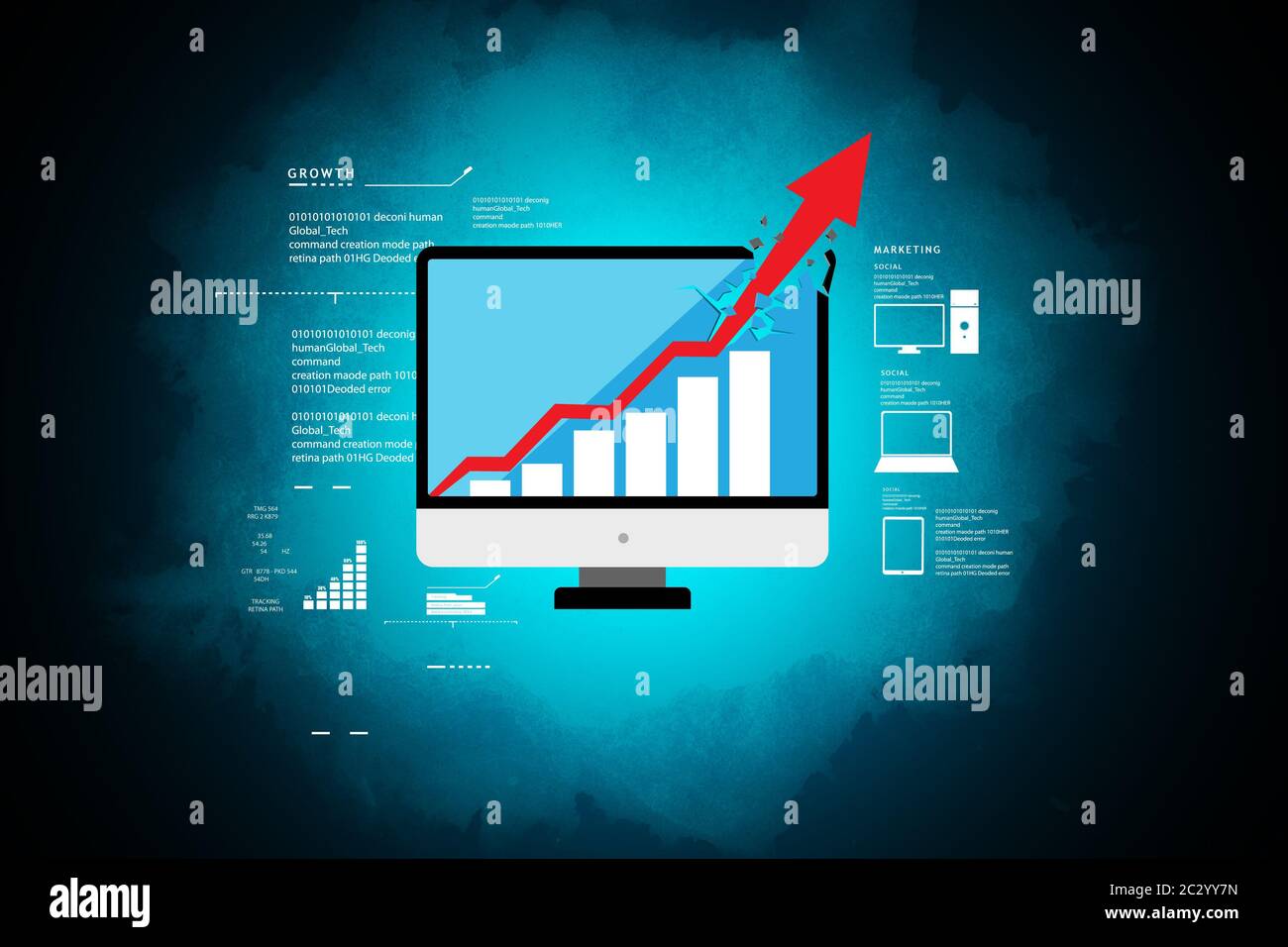 Successive graph on computer monitor in color background Stock Photo ...