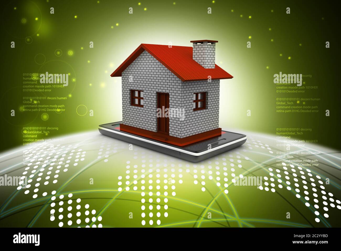 Smart phone with house in color background Stock Photo - Alamy