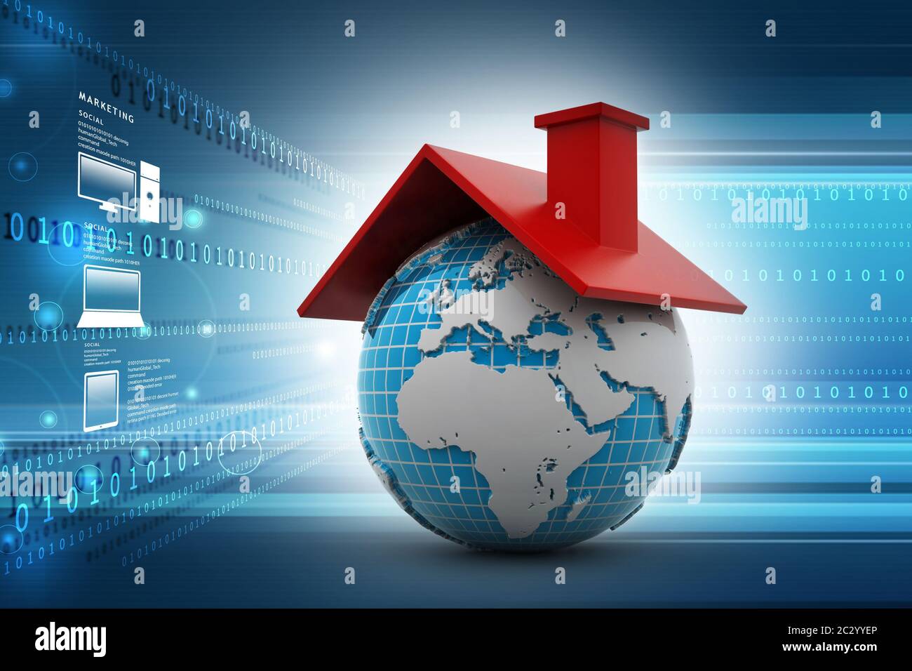Earth with roof in color background Stock Photo - Alamy