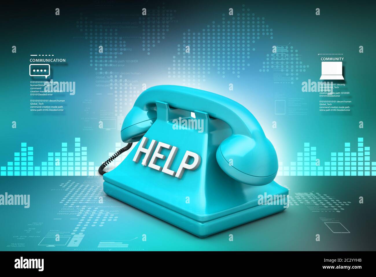 Old land phone with help lettering in color background Stock Photo - Alamy