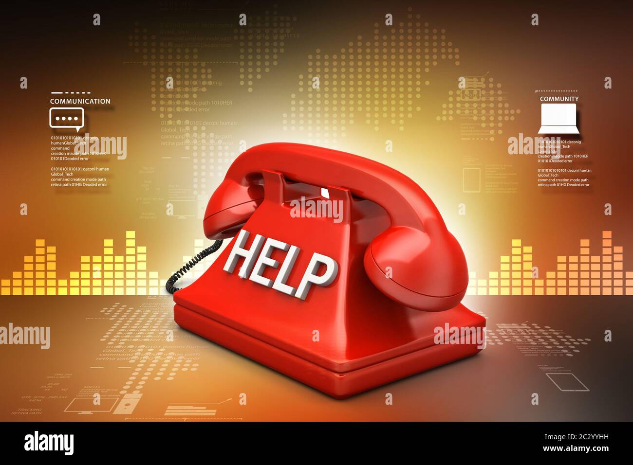 Old land phone with help lettering in color background Stock Photo - Alamy