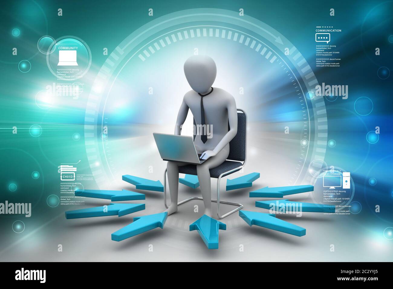 Business man showing networking concept in color background Stock Photo ...