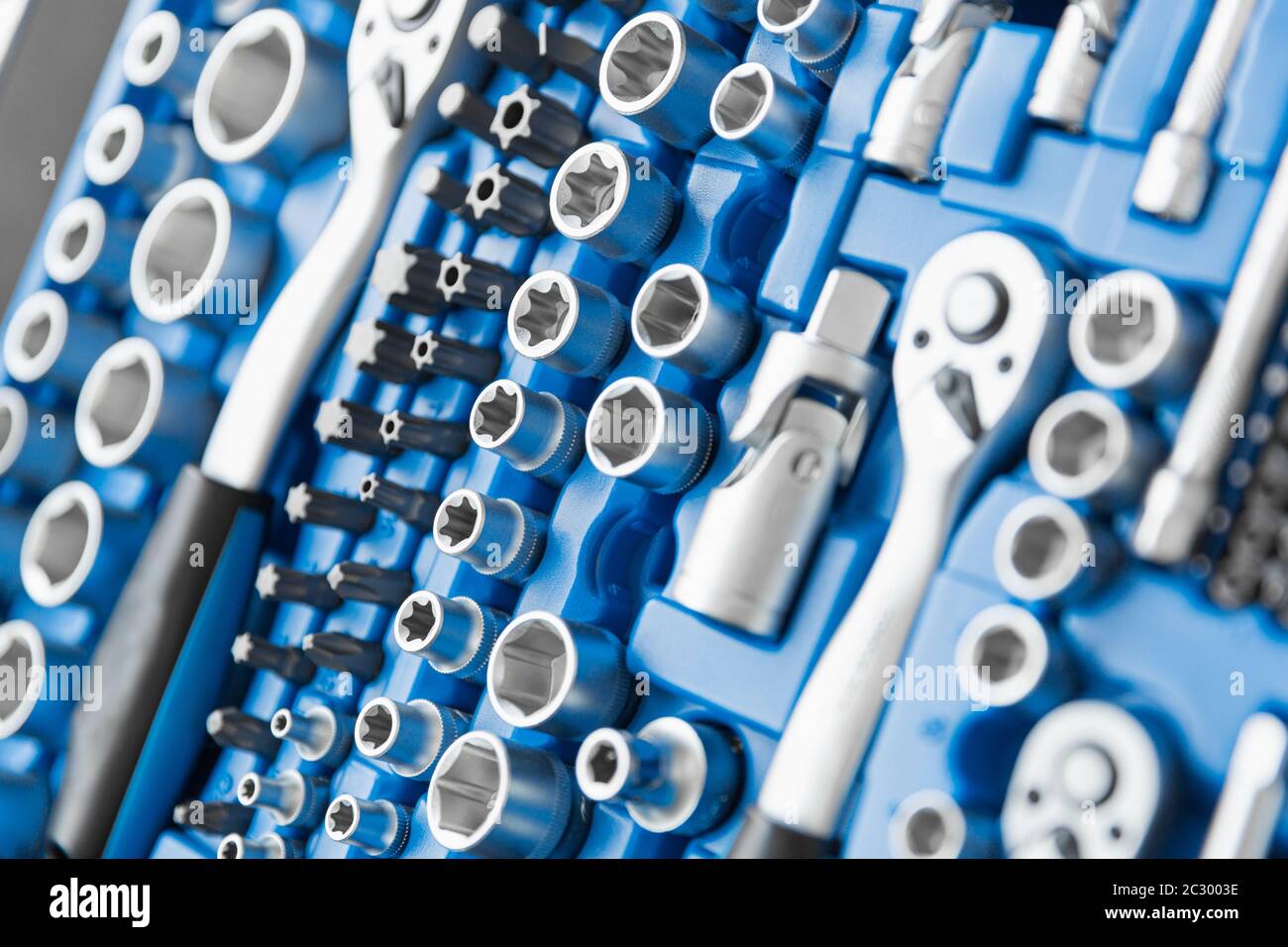 Car repair tools, wrench tool set on a blured background in a natural ...