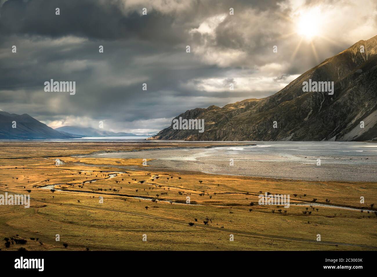 Rangitata River Valley, Ashburton, Canterbury, New Zealand Stock Photo ...
