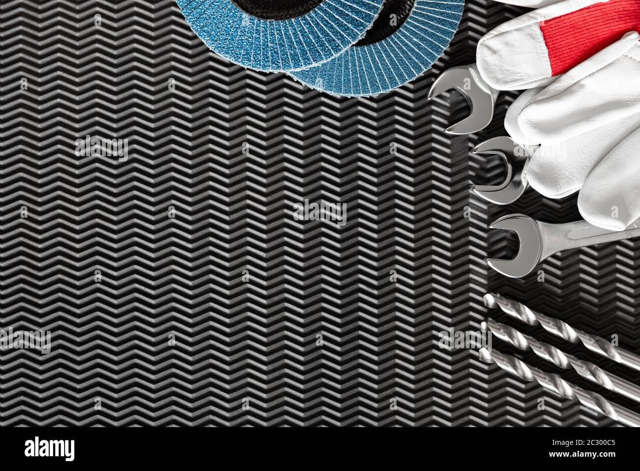 Car repair tools, wrench tool set on a black texture background Stock ...