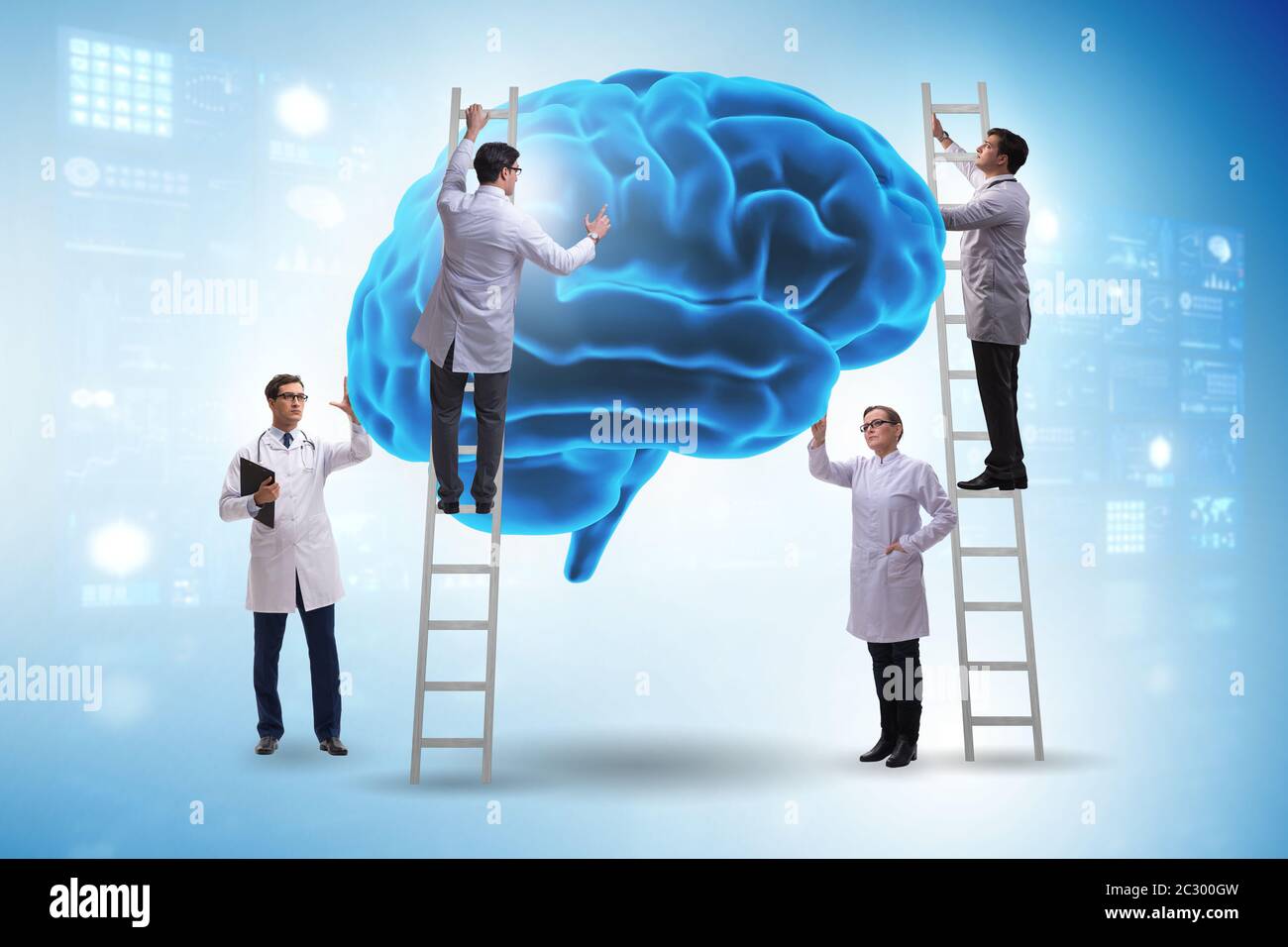 Team of doctors examining human brain Stock Photo - Alamy