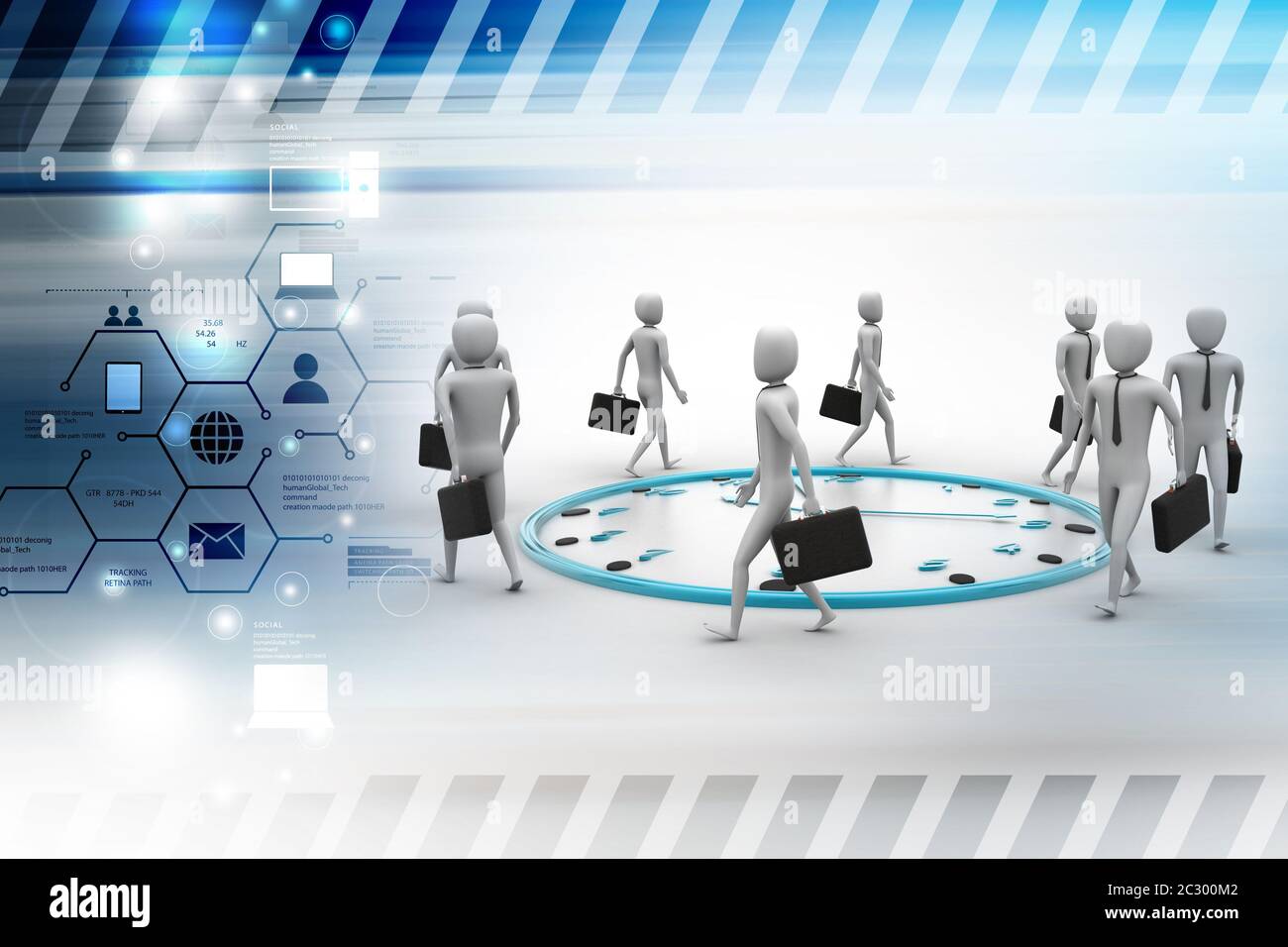 Peoples walking around the clock in color background Stock Photo - Alamy