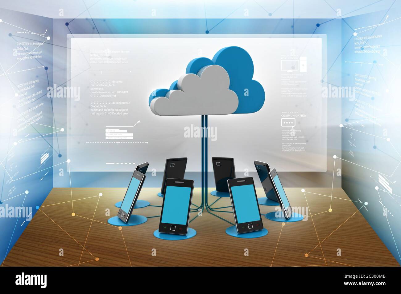 Cloud computing with smart phone in color background Stock Photo - Alamy