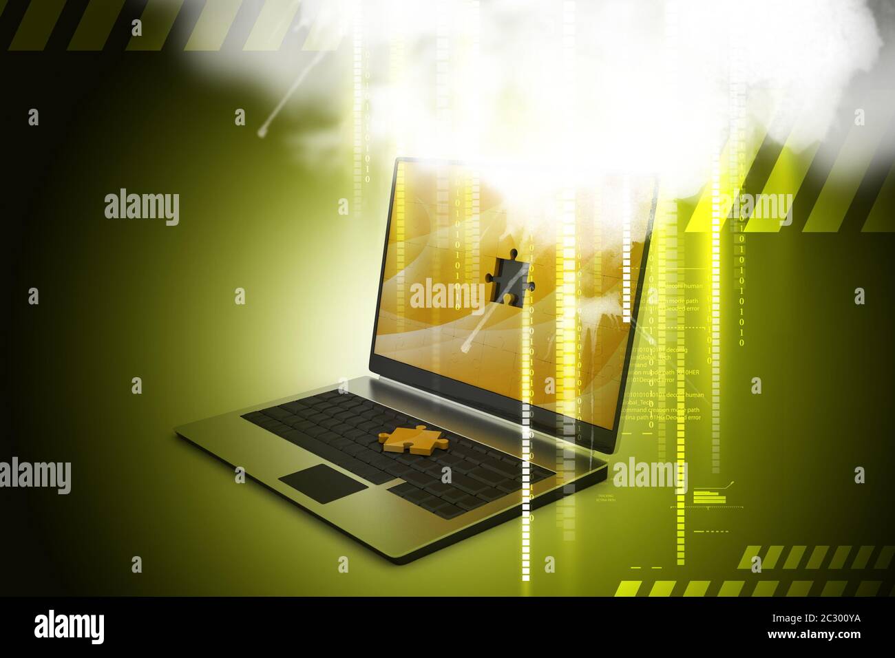 Laptop computer with puzzle in color background Stock Photo - Alamy