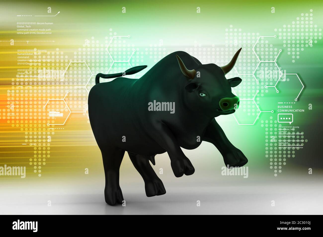 Rising black business bull in color background Stock Photo - Alamy