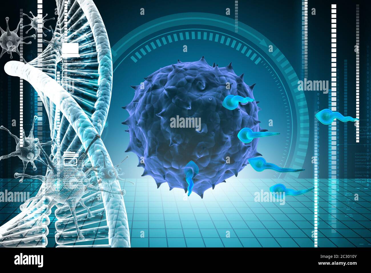 Moving virus with dna in color background Stock Photo - Alamy