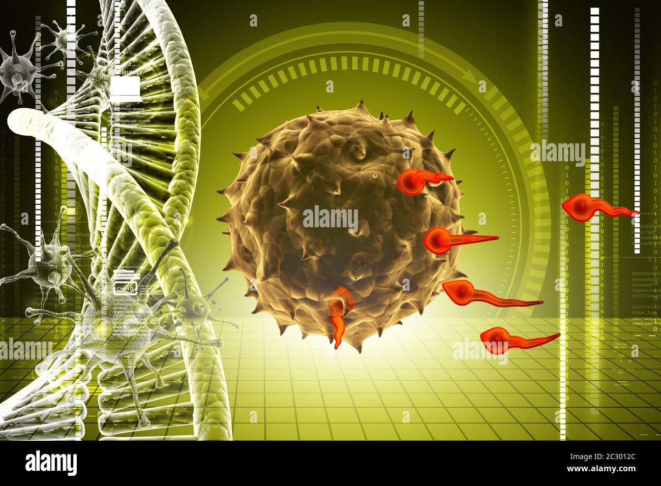 Moving virus with dna in color background Stock Photo - Alamy