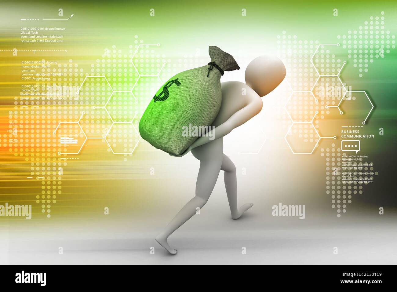 Business man with money bag in color background Stock Photo - Alamy