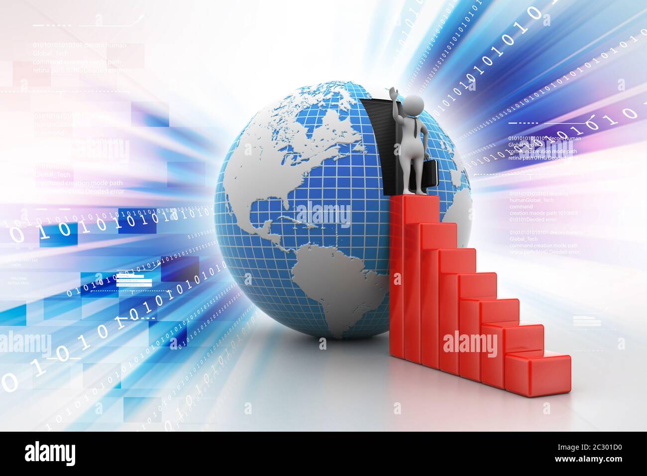 3d people with graph and globe in color background Stock Photo - Alamy