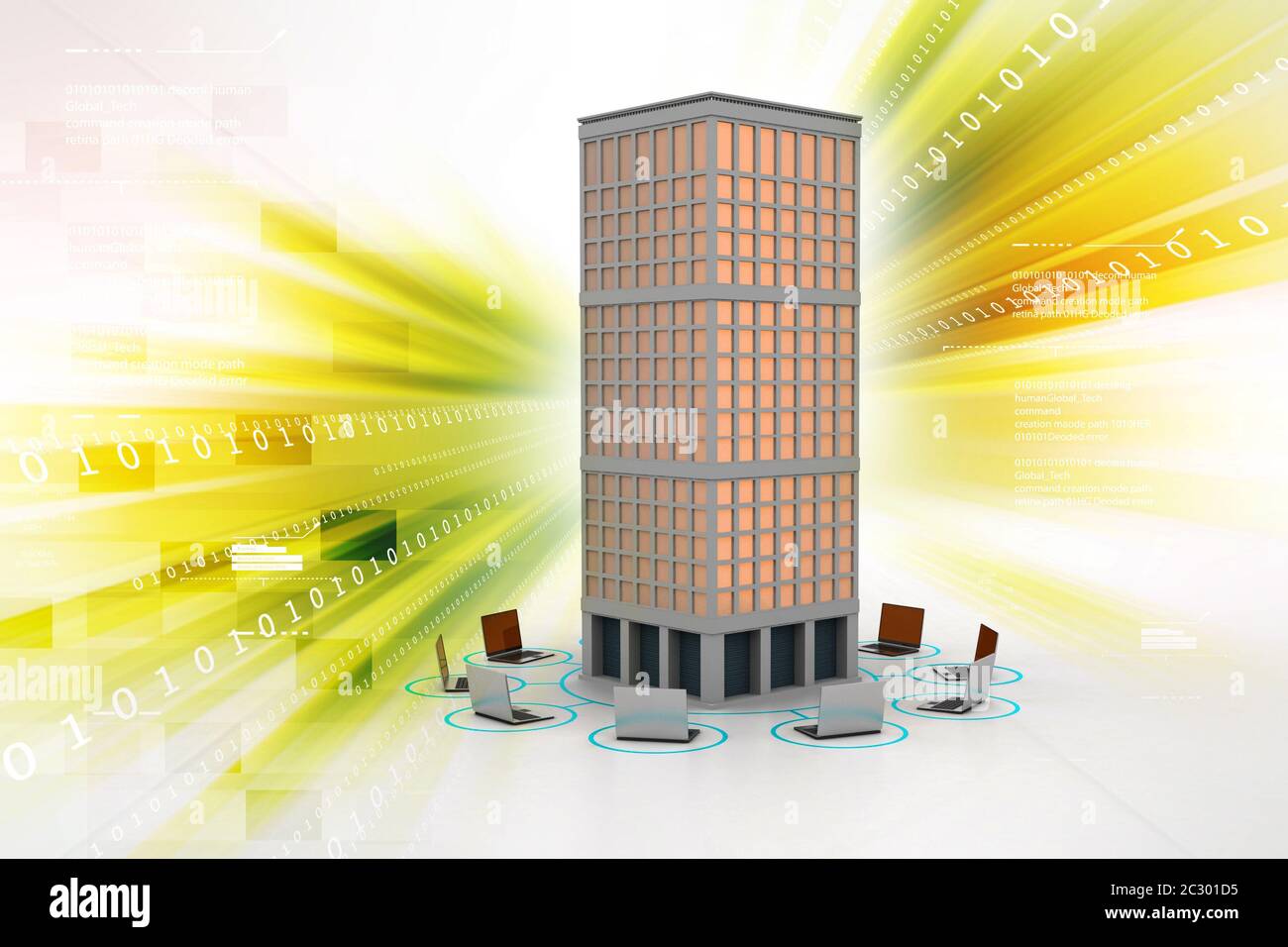 Computer network around the building in colour back ground Stock Photo ...