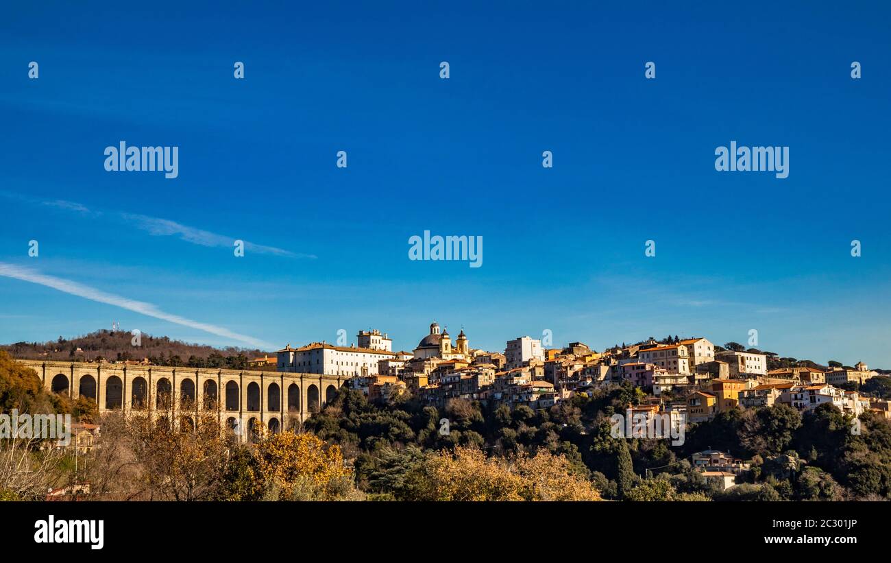 View of Ariccia, with the monumental bridge, the baroque Chigi palace ...