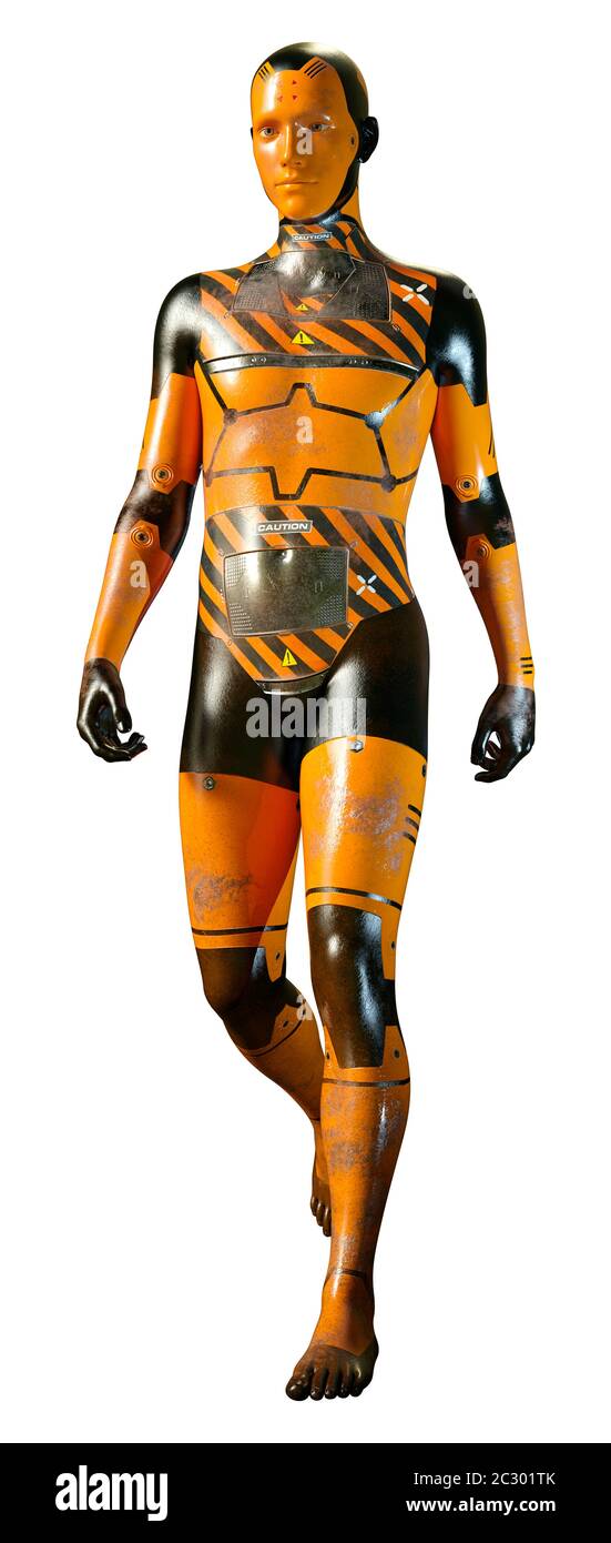 3D rendering of a male security robot isolated on white background ...