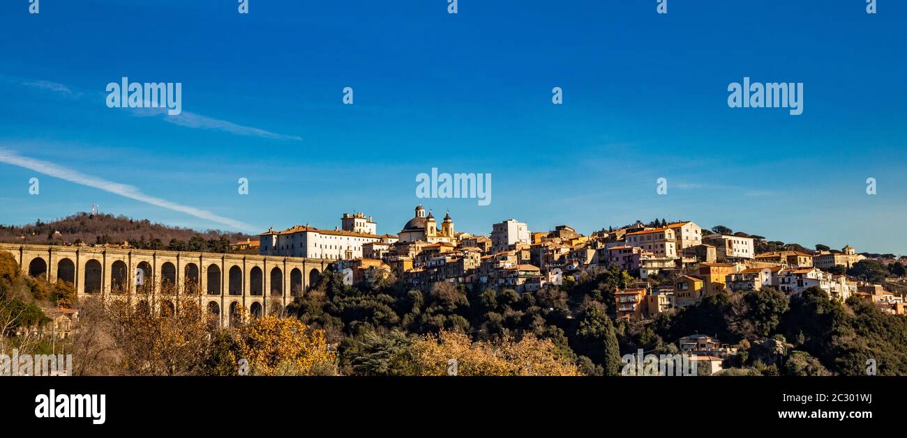 View of Ariccia, with the monumental bridge, the baroque Chigi palace ...