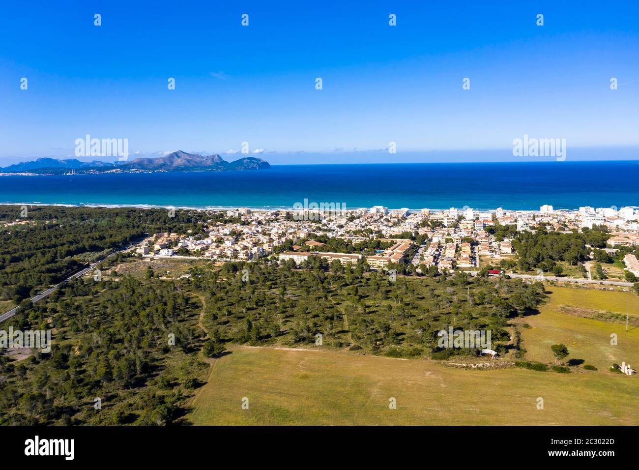 Aerial photos, Can Picafort, bay and agriculture, Majorca, Balearic ...
