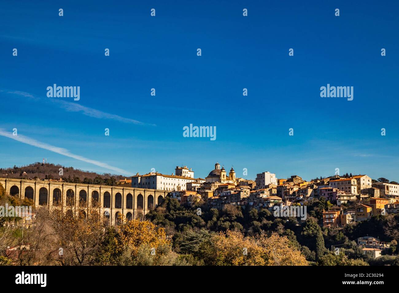 View of Ariccia, with the monumental bridge, the baroque Chigi palace ...