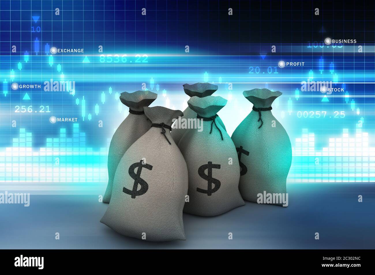 Bundles of money in bags in color background Stock Photo - Alamy