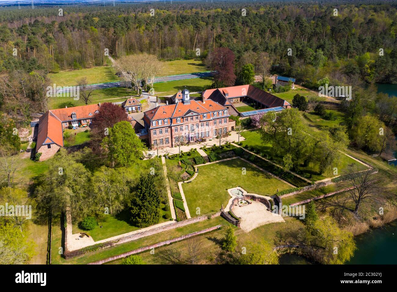 Aerial photos, Emmerichshofen Castle on the Kahler Lake District ...