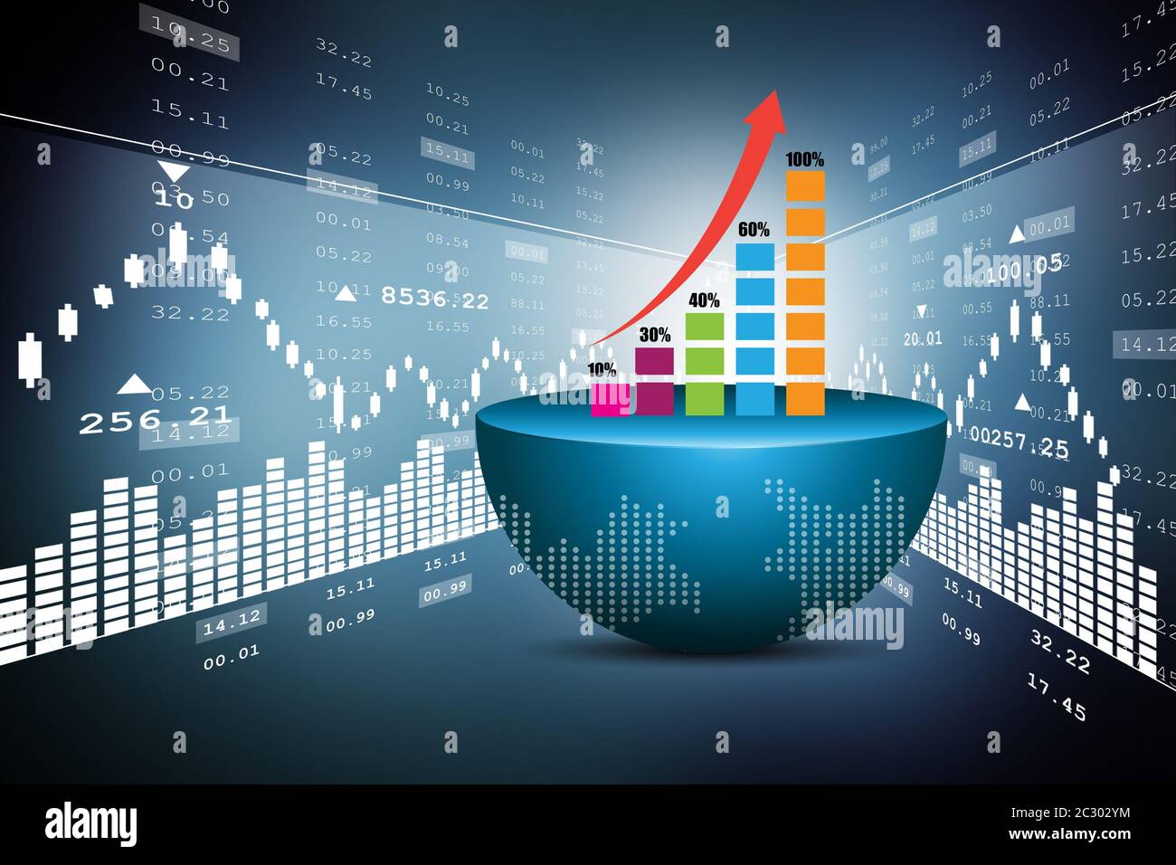 Earth showing a financial graph Stock Photo - Alamy