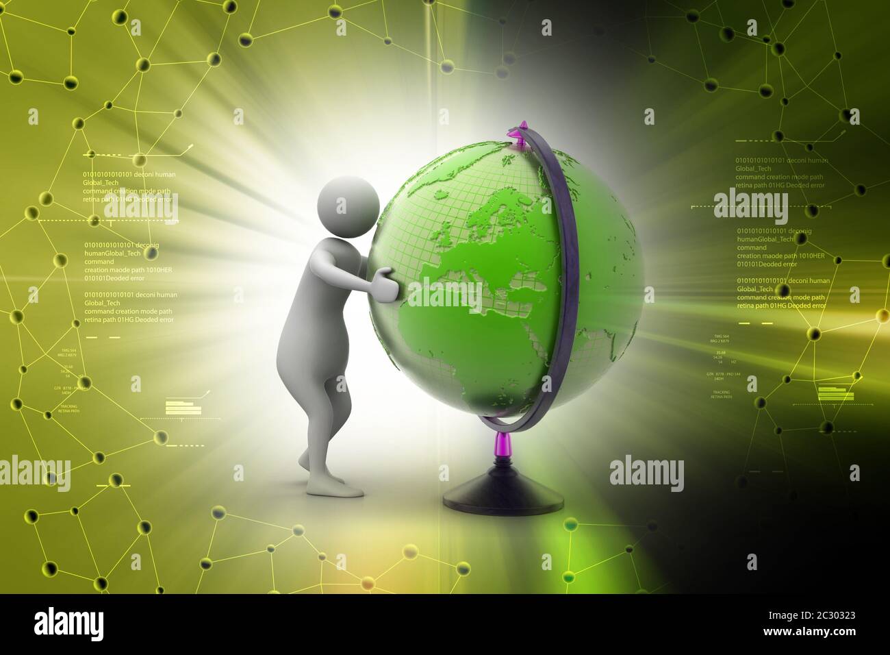 3d man analysing the globe Stock Photo - Alamy