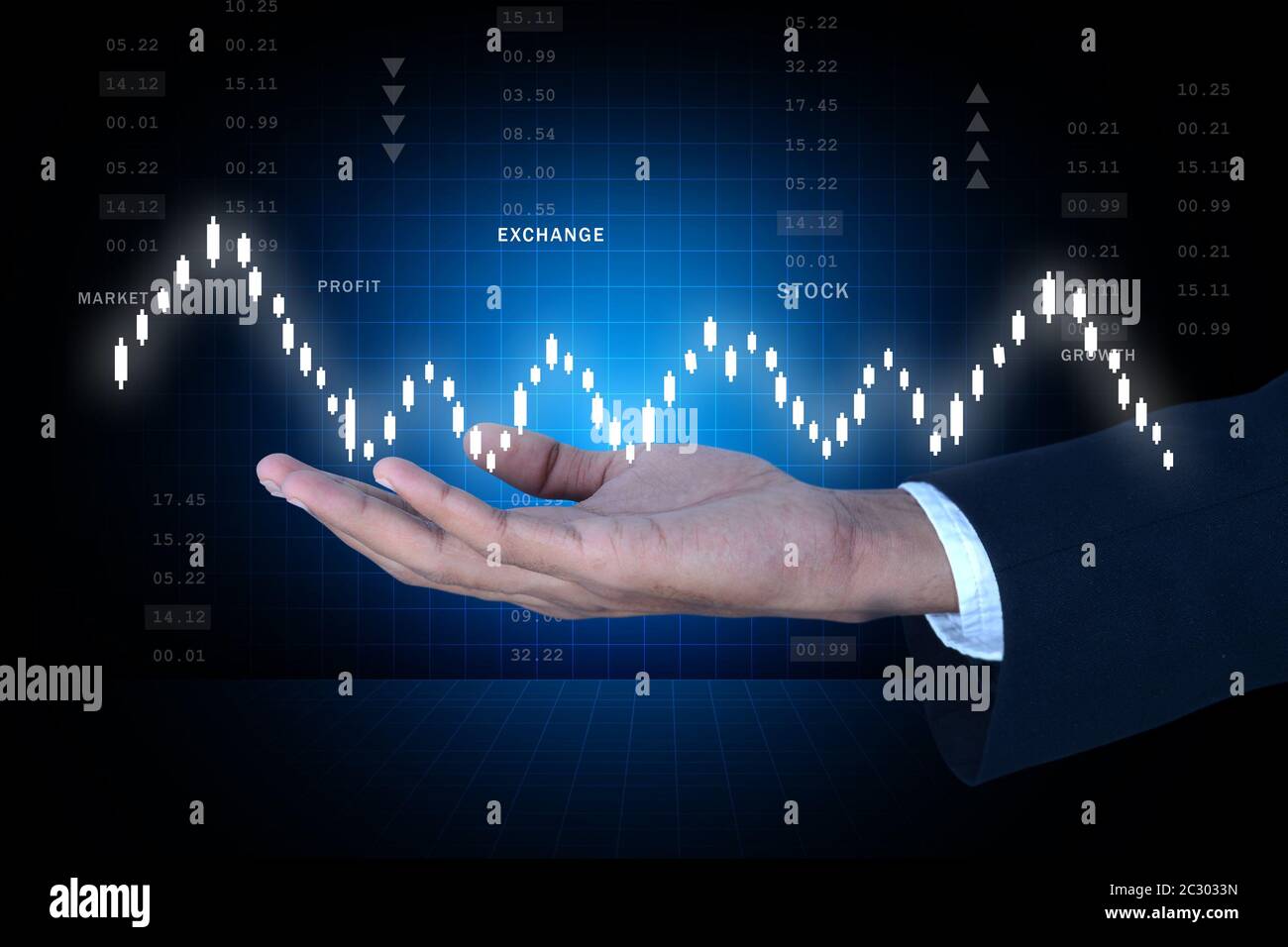 Man touching virtual waves Stock Photo - Alamy