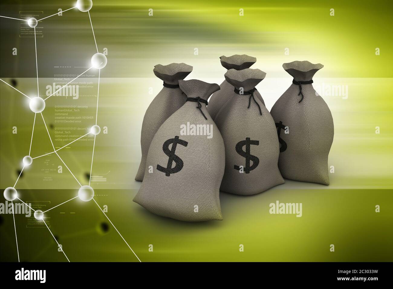 Bundles of money in bags in color background Stock Photo - Alamy