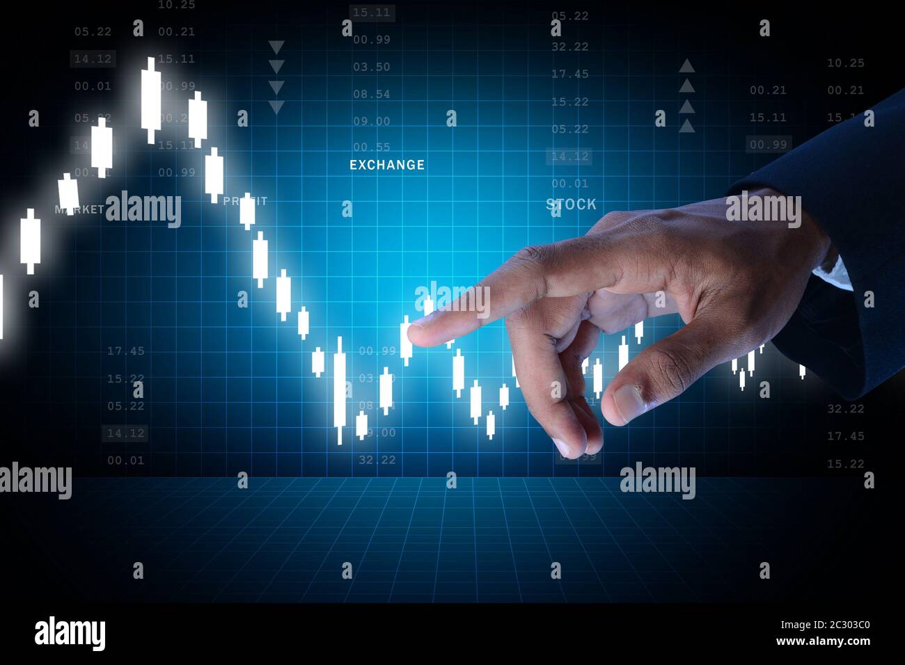 Man touching virtual waves Stock Photo - Alamy