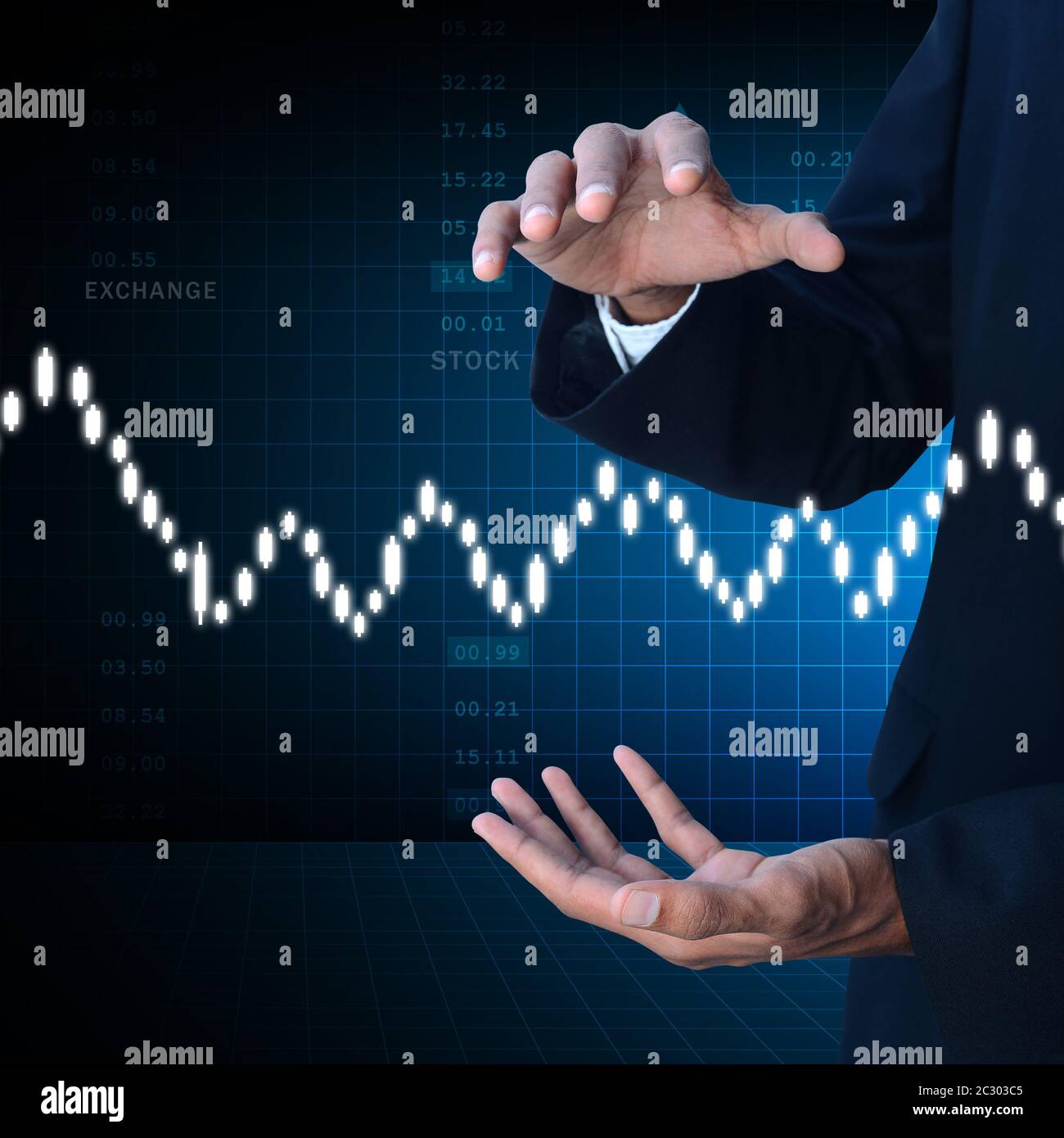 Man showing virtual waves Stock Photo - Alamy